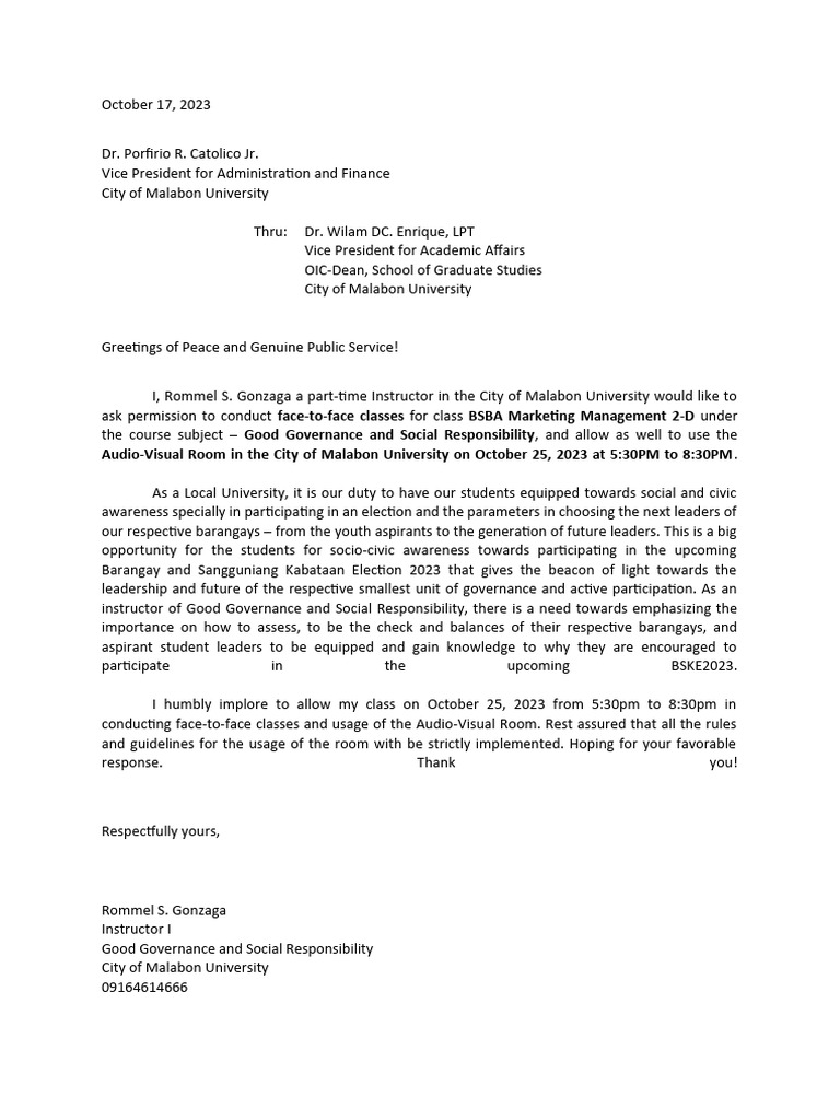 Request-Letter-for-F2F-and-Usage-of-AVR (1) | PDF