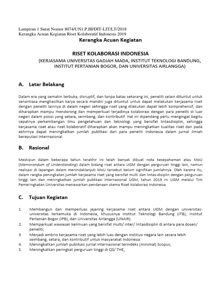 Riset Kolaborasi UGM dan PT Terkemuka 2019 | PDF