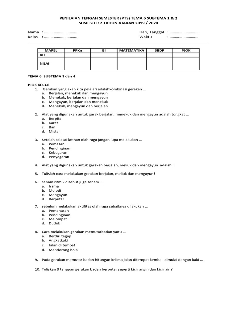 SOAL TEMA 6 Kelas 3 SD | PDF