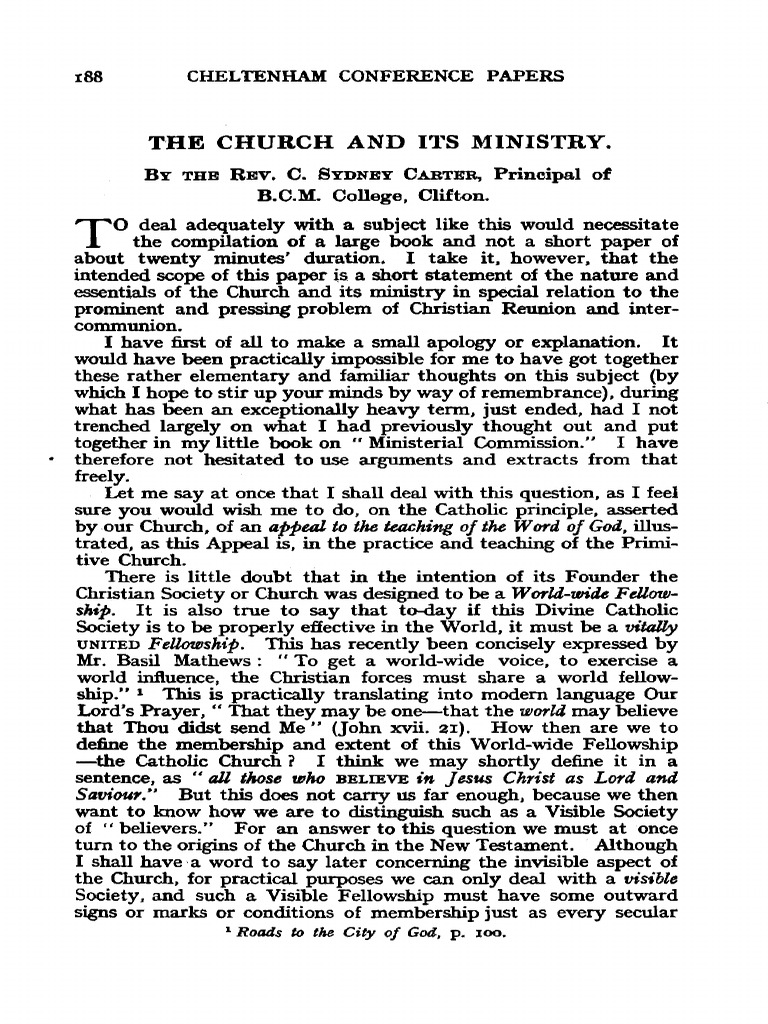 The Church and Its Ministry.: t88 Cheltenham Conference Papers | PDF ...