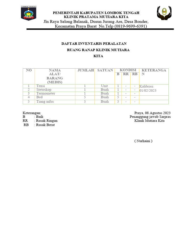 9 Daftar Inventaris Ruang Ranap | PDF