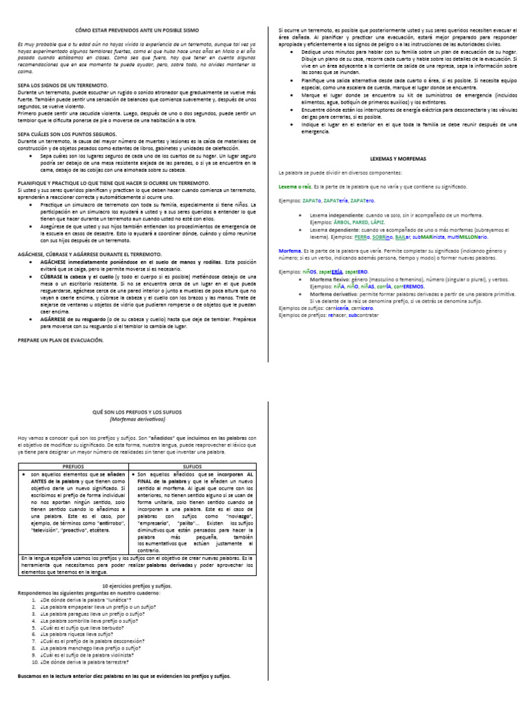 Raices Prefijos y Sufijos | PDF | Palabra | Temblores
