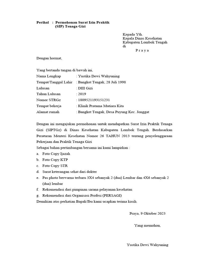 Format Sip Tenaga Gizi | PDF | Kesehatan Holistik