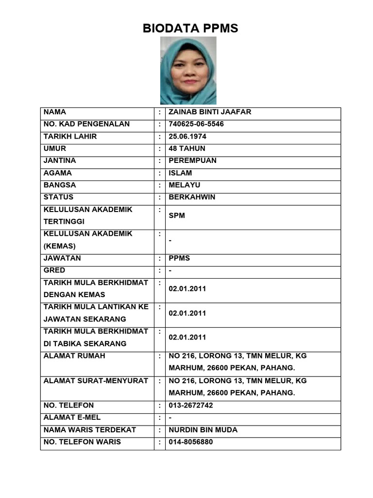Biodata PPMS-1 | PDF