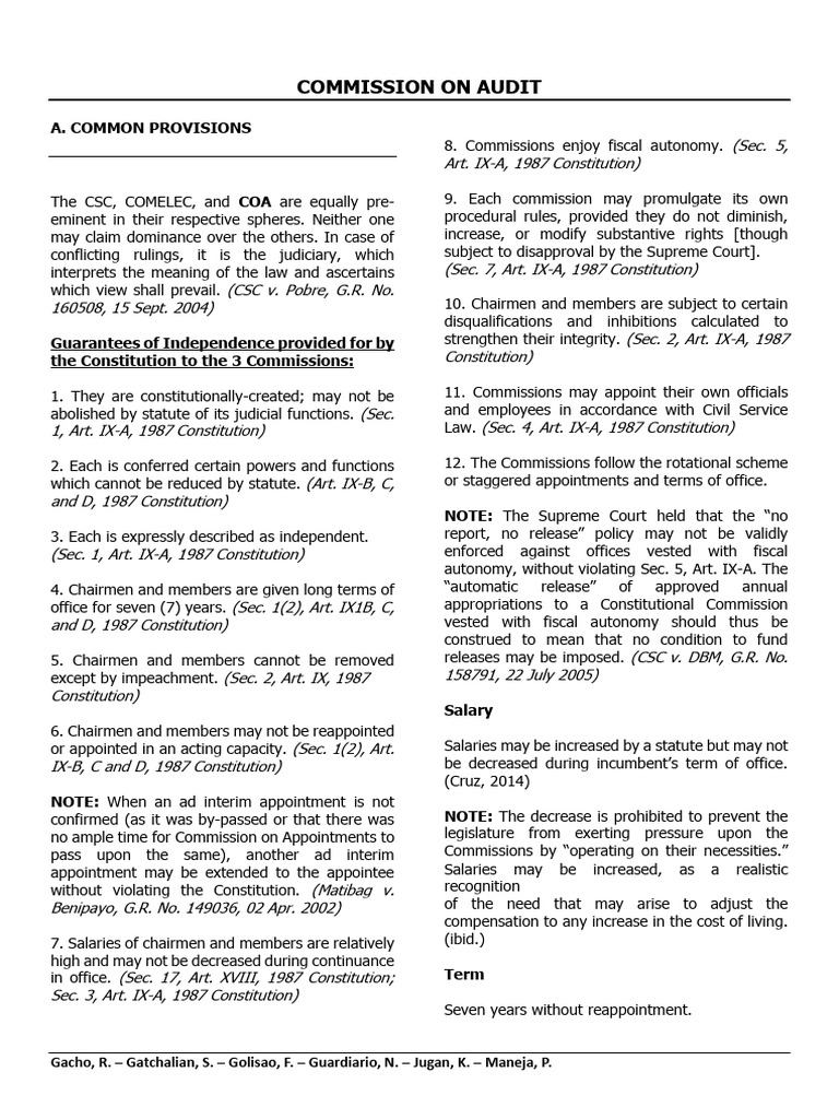 COMMISSION ON AUDIT Notes | PDF | Cost Of Living | Ex Post Facto Law