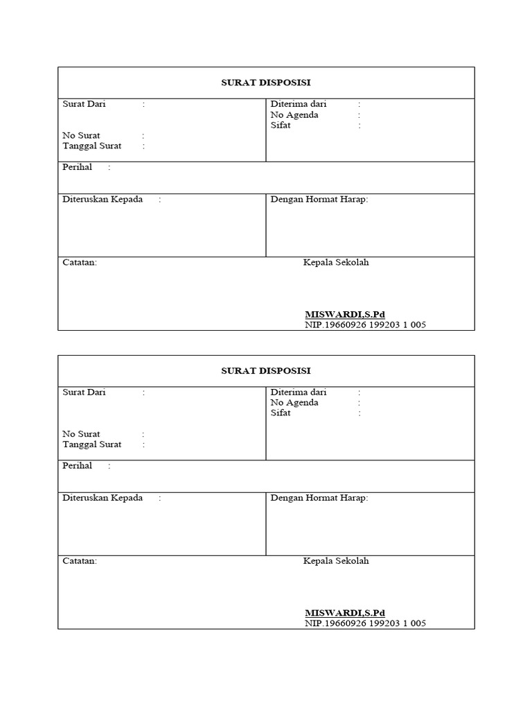 Contoh Surat Disposisi Dinas Sekolah | PDF