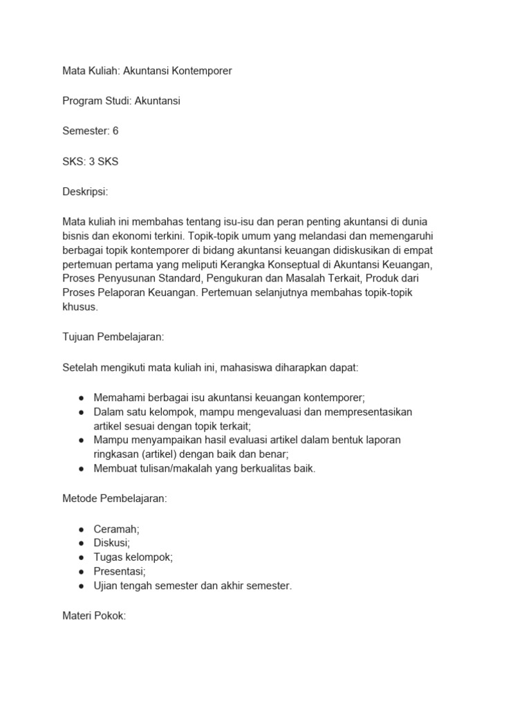 RPS Tentang Akuntansi Kontemporer | PDF