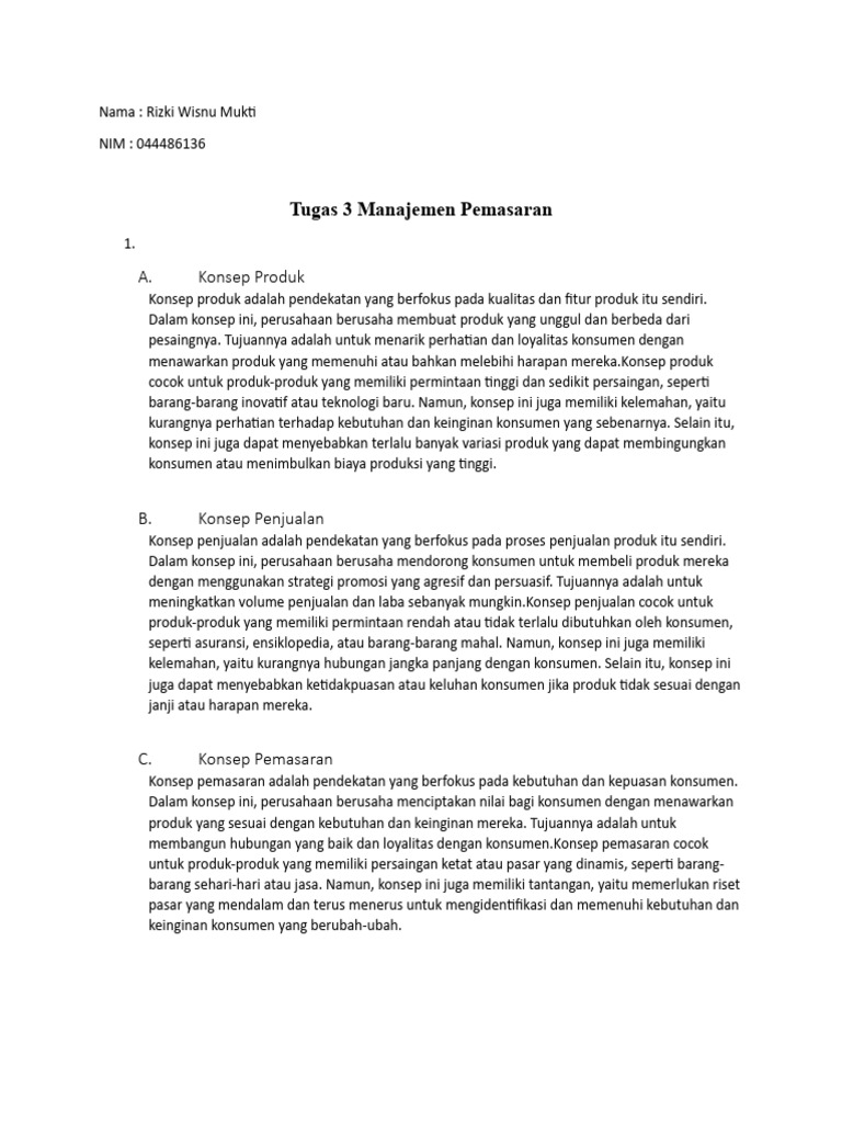 Tugas Manajemen Pemasaran | PDF | Karier & Perkembangan