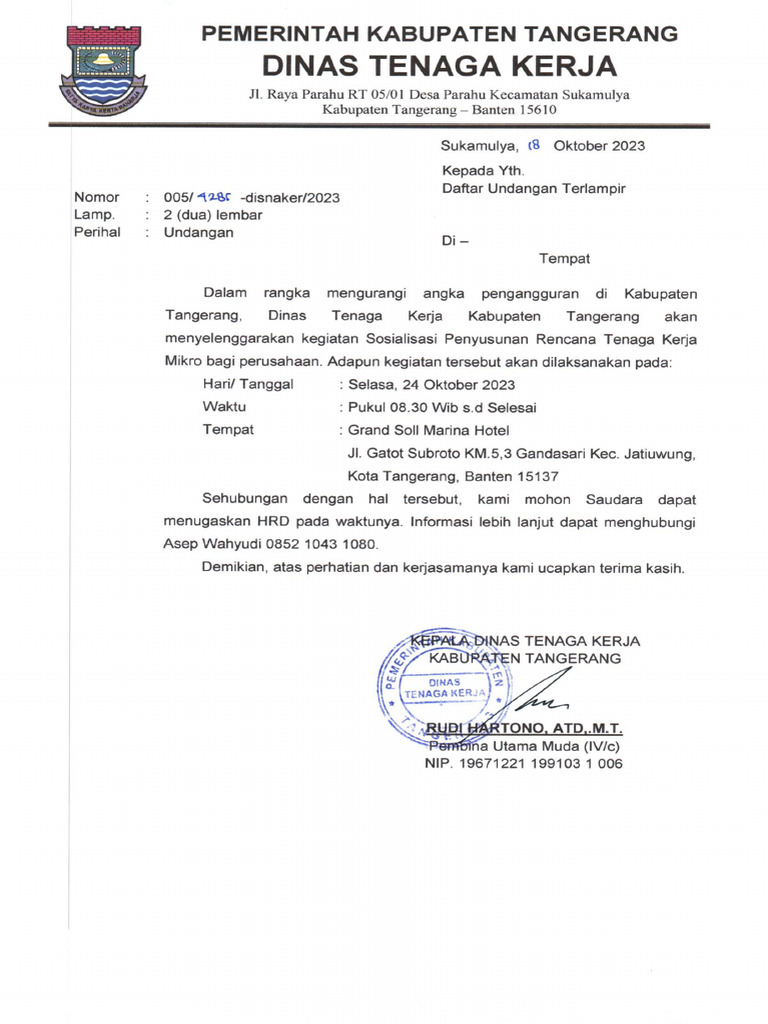 Undangan Sosialisasi RTK Mikro 2023 | PDF