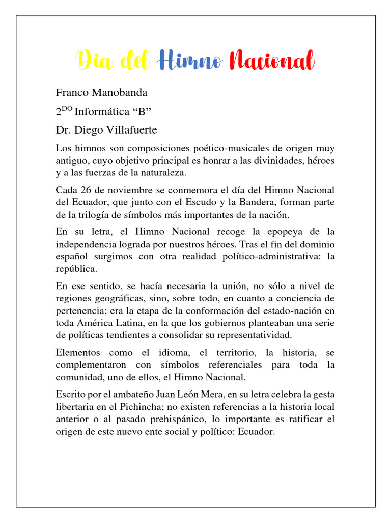 Dia Del Himno Nacional | PDF | Himnos nacionales | Himnos