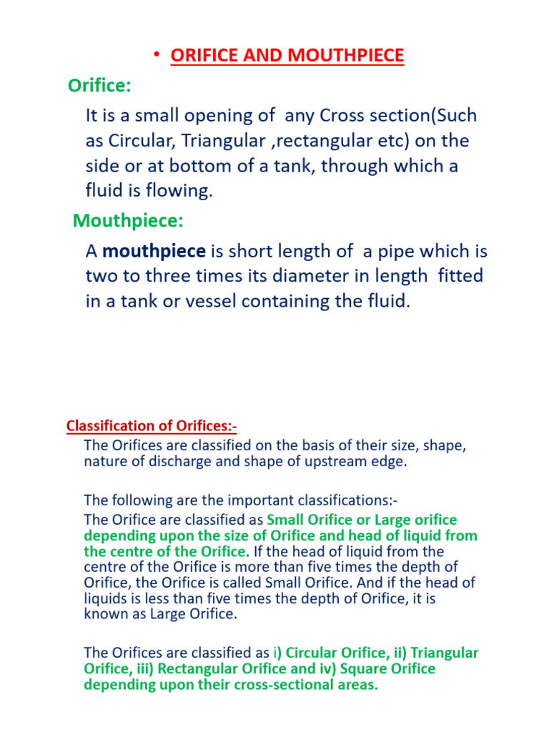 7. Flow through Orifice & mouth pieces | PDF