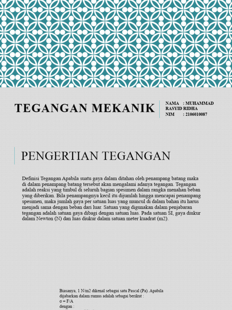 Muhammad Rasyid Ridha 2106010087 Tugas Tegangan Mekanik | PDF