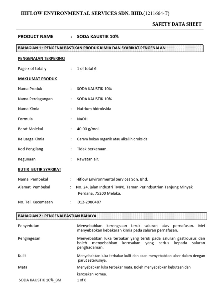 SDS Caustic Soda 10% (M) | PDF