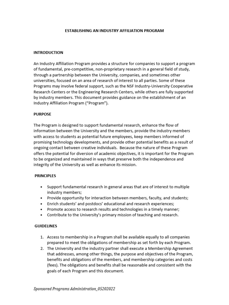 Establishing An Industry Affiliation Program | PDF | Intellectual Property