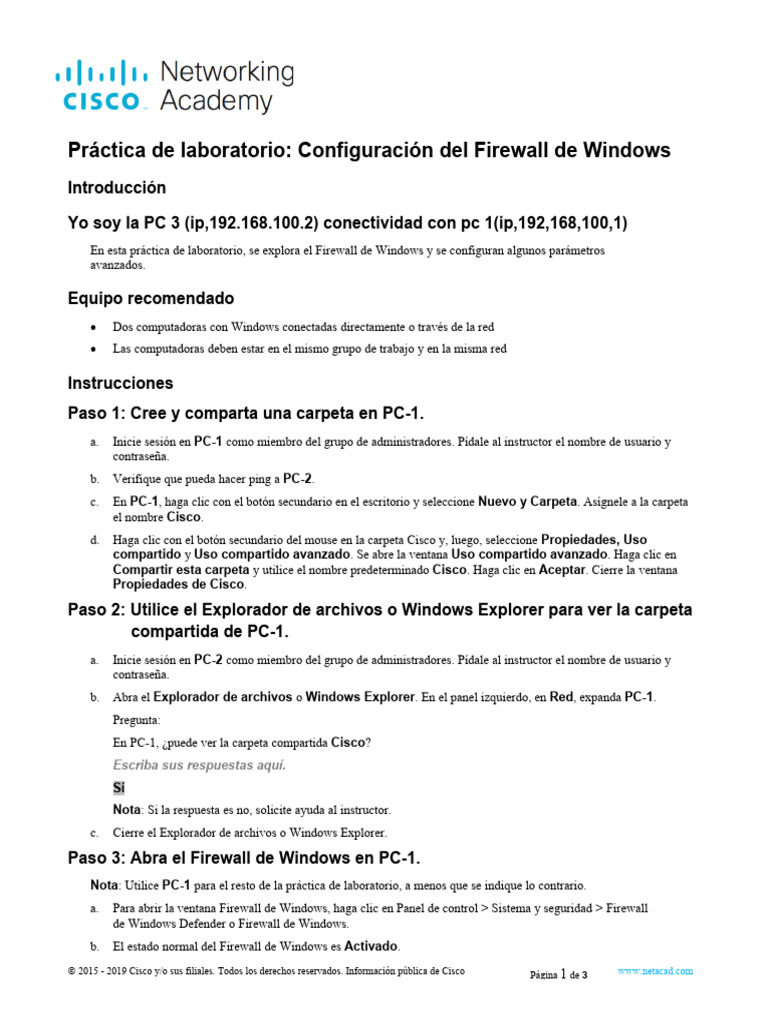 13.3.4.6 Lab - Configure Windows Firewall | PDF | Ventana (informática) | Cortafuegos (informática)