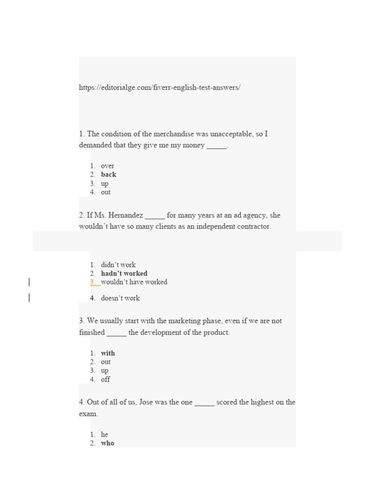 Fiverr English Test Answers Guide | PDF | Adverb | Verb