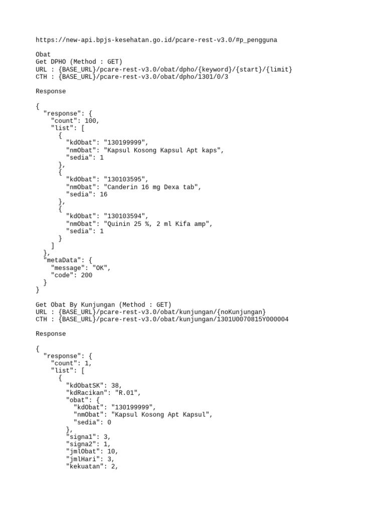 BPJS Kesehatan API: Obat Management | PDF