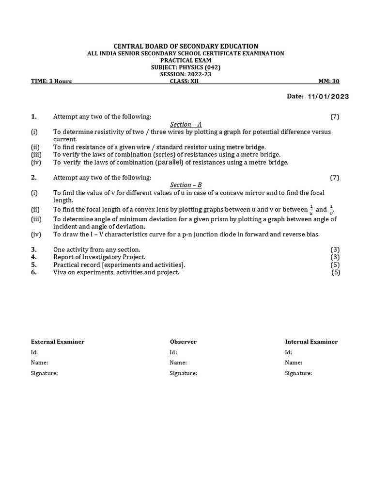 Xii Physics Practical Aissce (2022-23) | PDF | P–N Junction | Electrical Resistance And Conductance