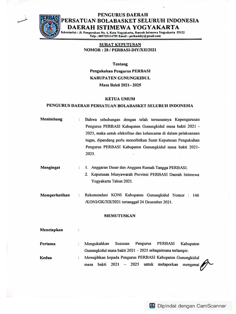 2 Salinan SK Pengurus PERBASI Kabupaten Gunungkidul Masa Bakti 2021 ...