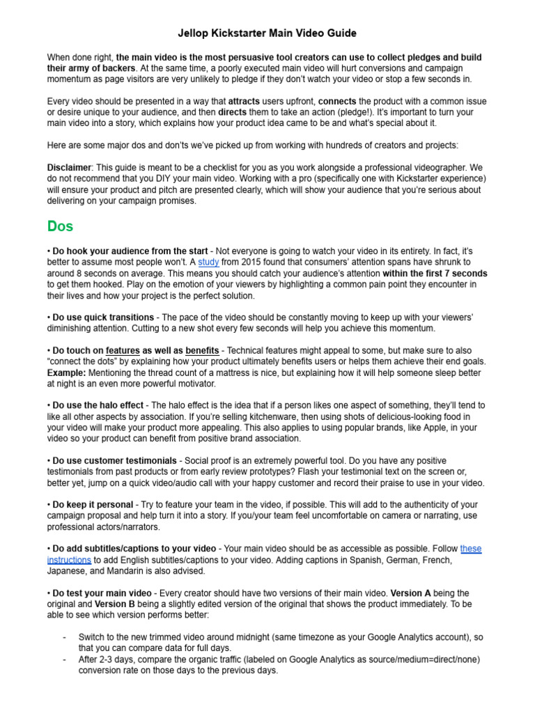 Jellop Kickstarter Main Video Guide | PDF | Kickstarter