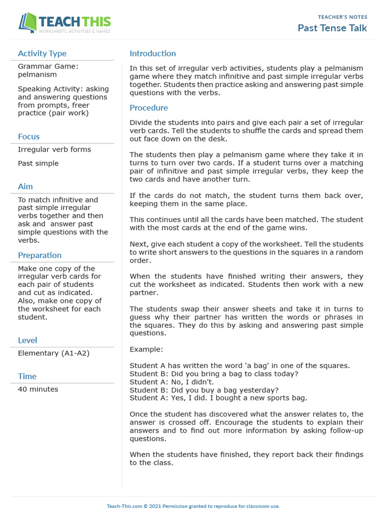 Past Tense Talk | PDF | Verb | Semantic Units