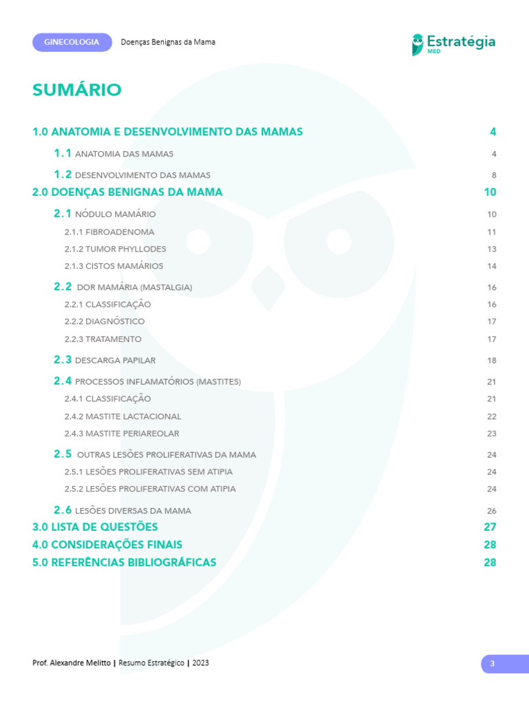 Doenças Benignas da Mama: Resumo e Análise | PDF | Seio | Câncer de mama