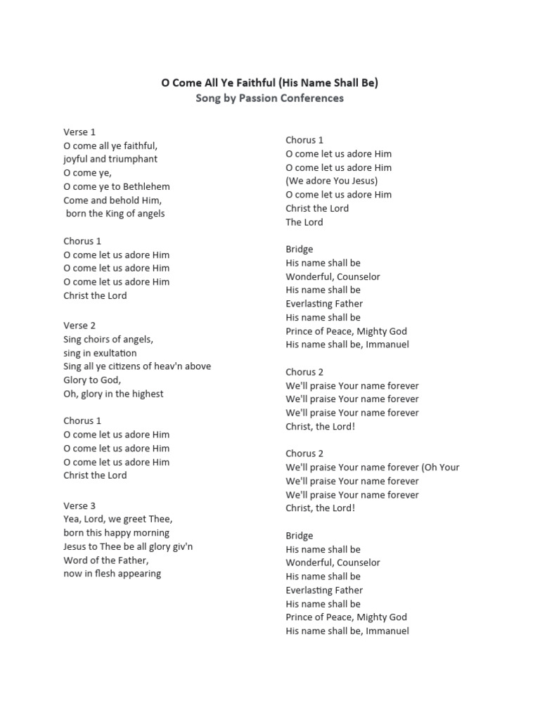 Come All Ye Faithful (His Name Shall Be) Song by Passion Conferences ...