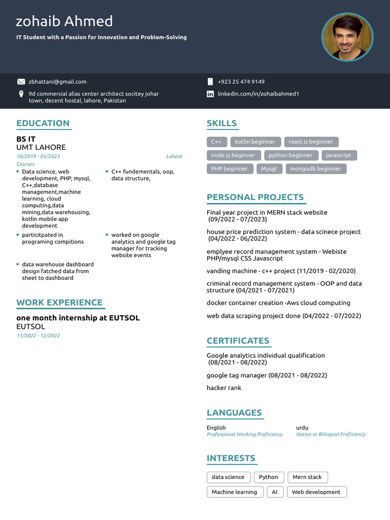 Zohaib's Resume | PDF | Computer Programming | Computing Zohaib's Resume | PDF | Computer Programming | Computing