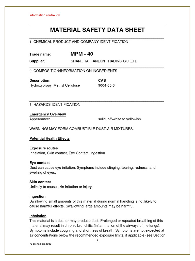 MPM 40 MSDS - en | PDF | Firefighting | Combustion
