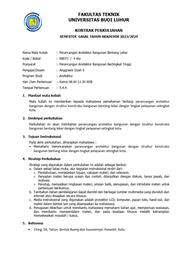 Kontrak-Kuliah - Peranc Ars Bang Bentang Lebar (AP) 2023-1 | PDF