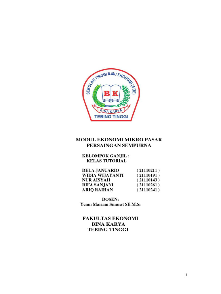 KELOMPOK 1 MODUL PASAR PERSAINGAN SEMPURNA-dikonversi | PDF