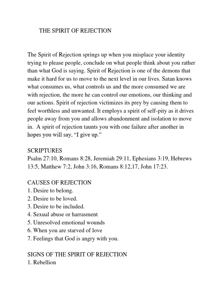 Understanding the Spirit of Rejection | PDF | Jesus | God