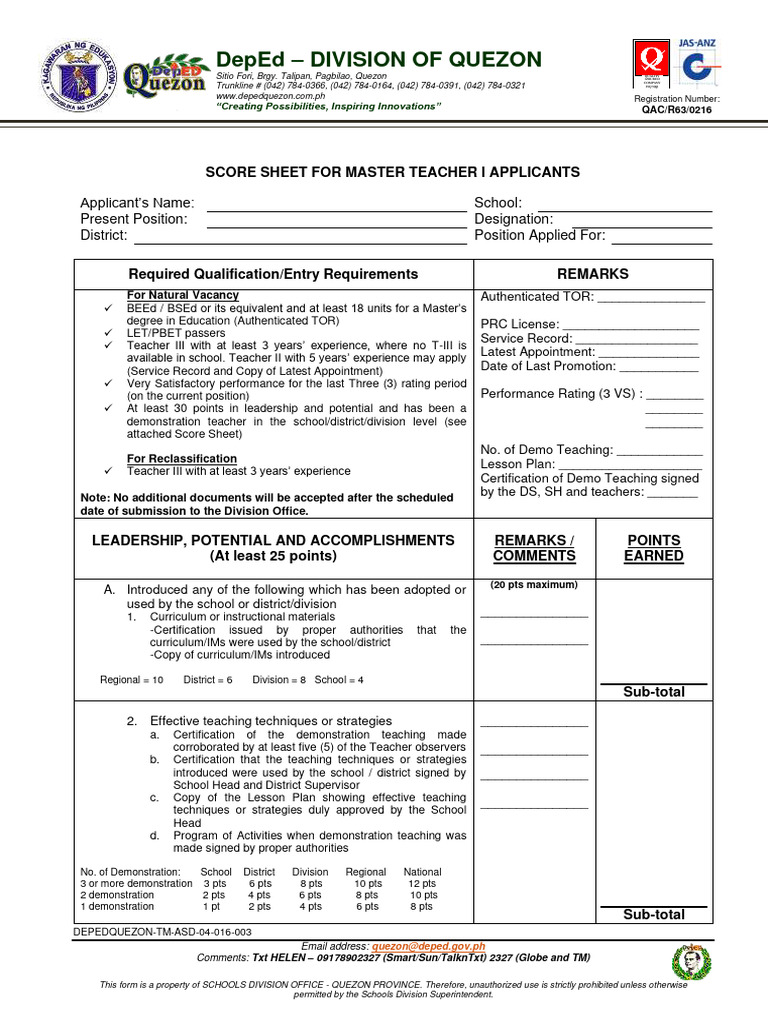 Depedquezon TM Asd 04 016 003 | PDF | Career & Growth