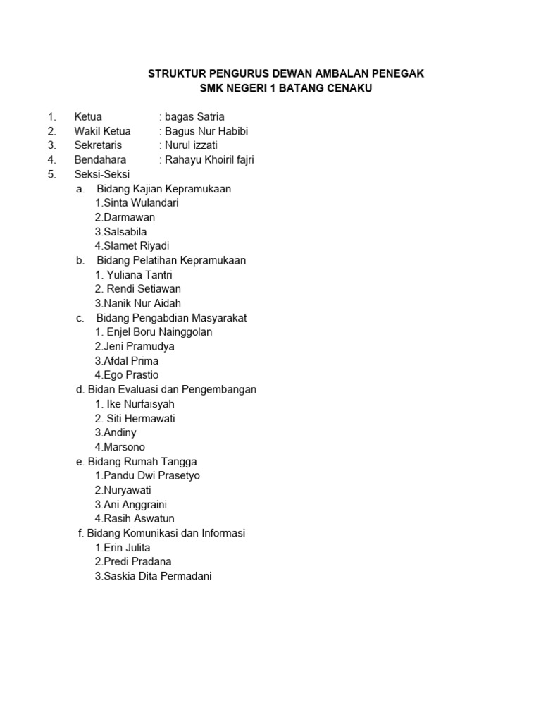 Struktur Pengurus Dewan Ambalan Penegak | PDF Struktur Pengurus Dewan Ambalan Penegak | PDF