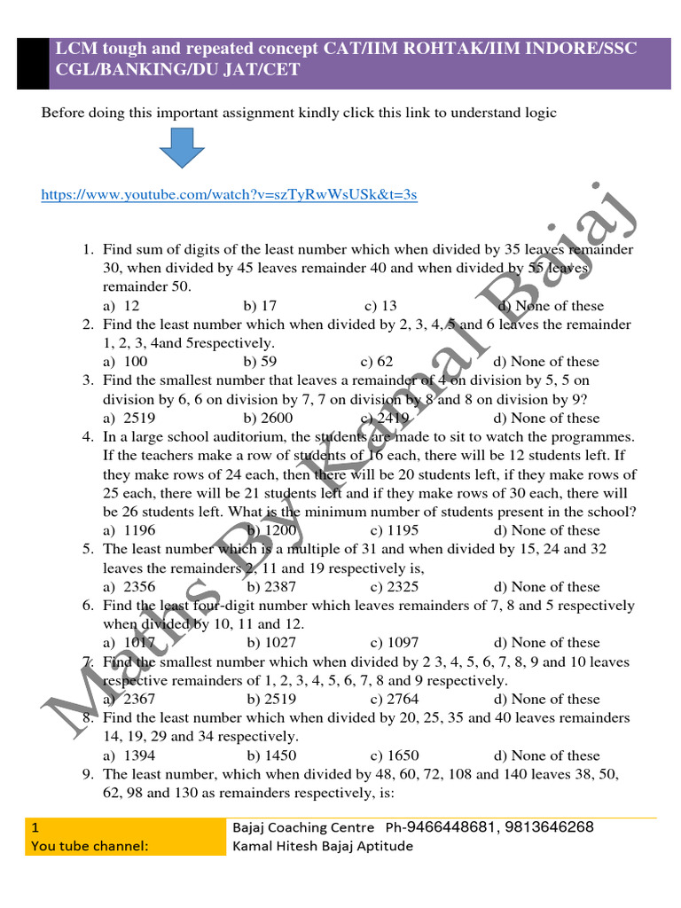 HCF LCM Special Type Assignment | PDF | Algebra | Discrete Mathematics