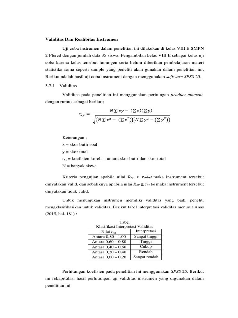 Uji Validitas Dan Realibitas Instrumen - Ahmad Rifai | PDF