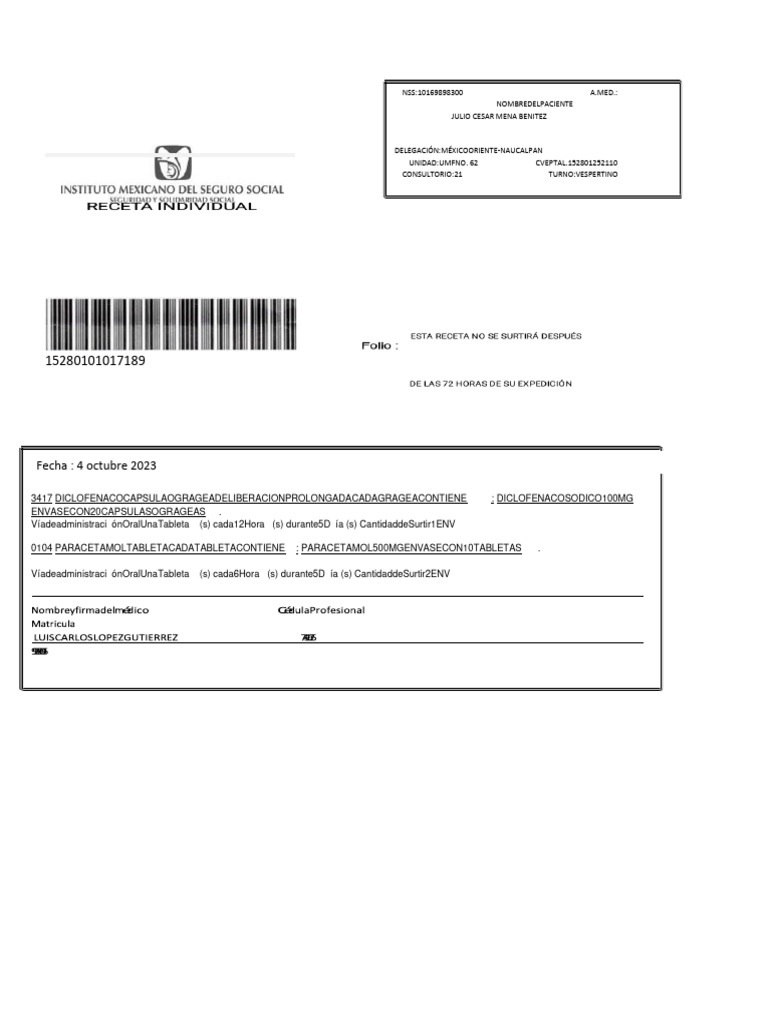 receta-IMSS Editable | PDF