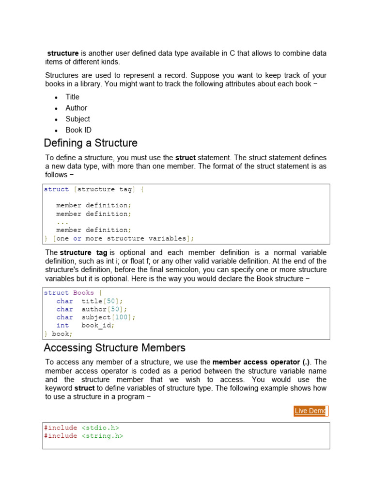 Structures in C | PDF | Pointer (Computer Programming) | Computer Programming
