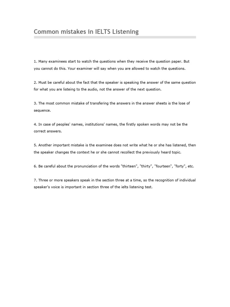 Common Mistakes In Ielts Listening Pdf