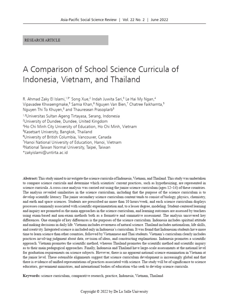 Comparison of SChool Science Curricula of Indonesia, Vietnam and ...