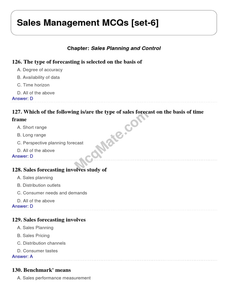 Sales Management Set 6 | PDF | Sales | Forecasting