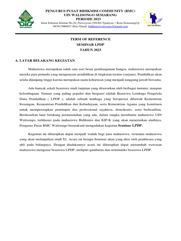 Tor + RD Seminar LPDP (Pemateri 1) | PDF | Sains & Matematika