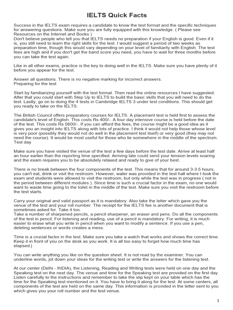 IELTS Quick Facts | PDF | International English Language Testing System ...