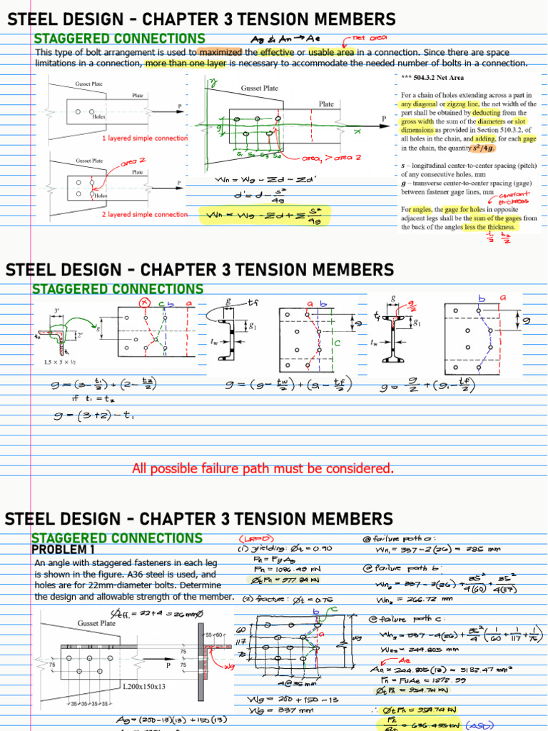 Steel Design Chapter 3.3 Staggered Connections | PDF