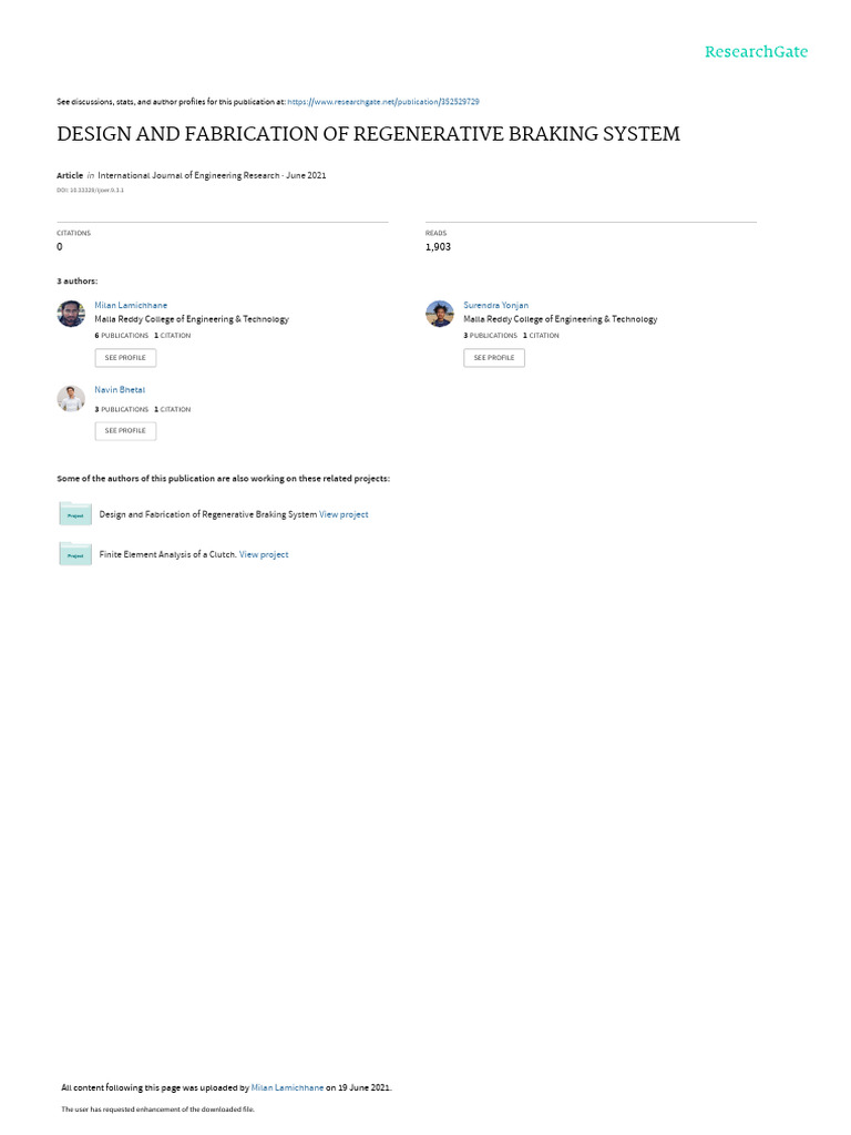 Design and Fabrication of Regenerative Braking System | PDF | Brake ...