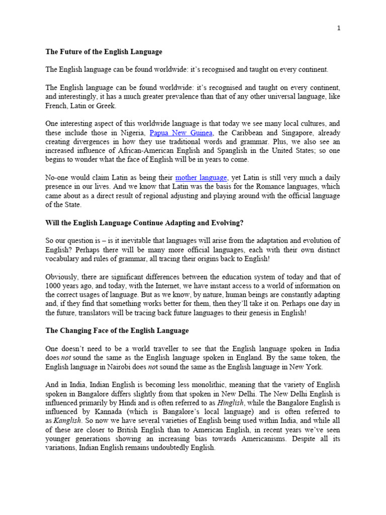 The Future of The English Language | PDF | English Language | Latin