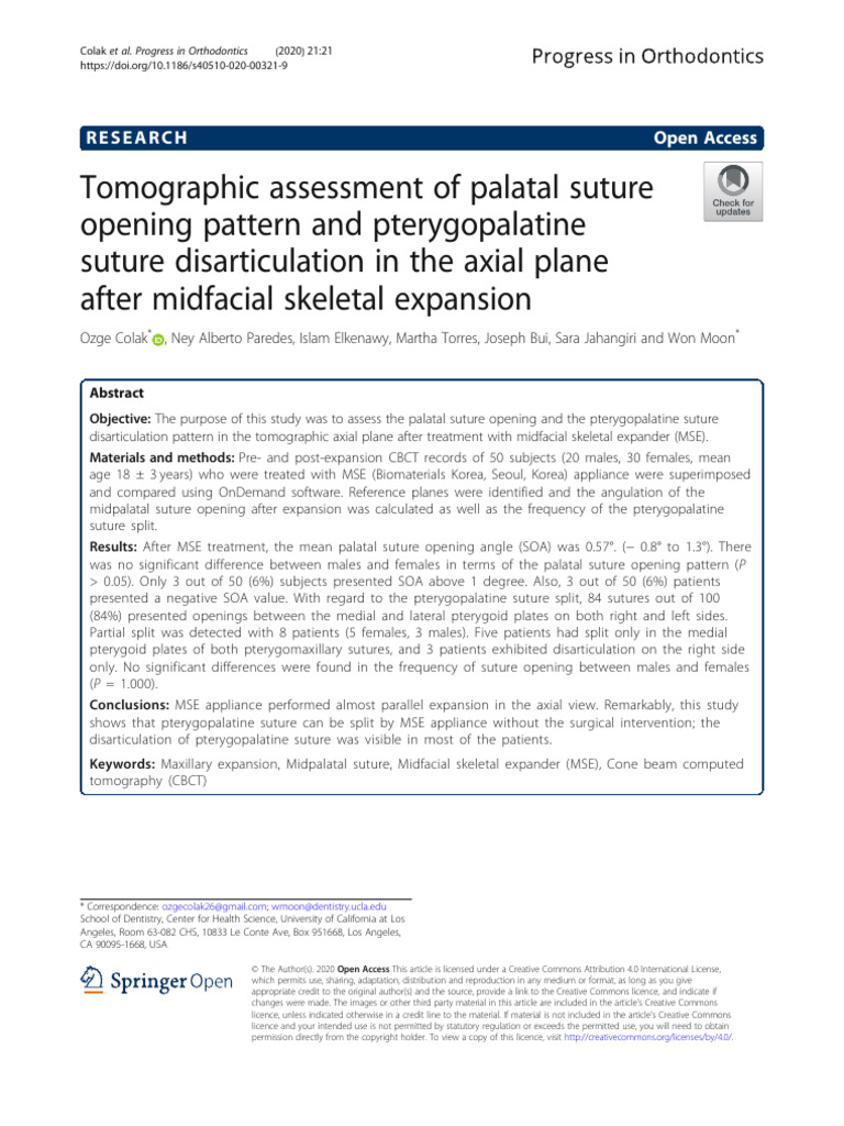 2020 Tomographic Assessment of Palatal Suture Opening Pattern and ...