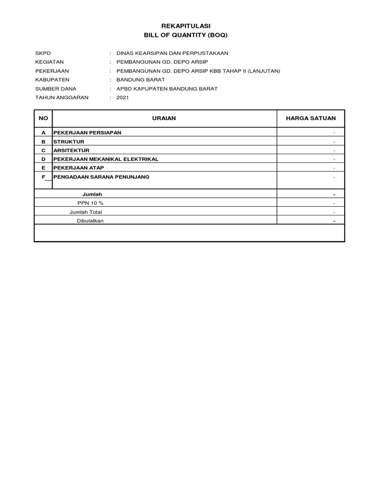 Boq Pembangunan Gedung KBB | PDF