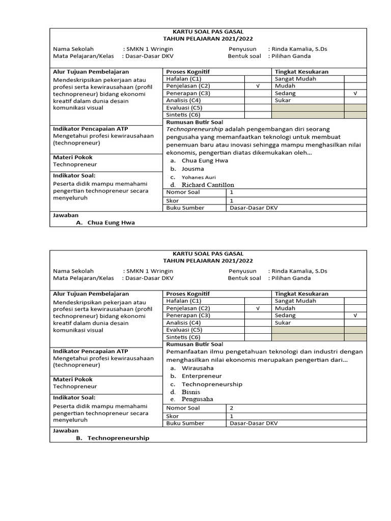 Kartu Soal Pas Dasar-Dasar DKV | PDF