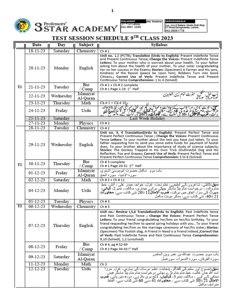 Date Sheet Nine Class Schedule 2023 | PDF | Grammatical Tense | Linguistics